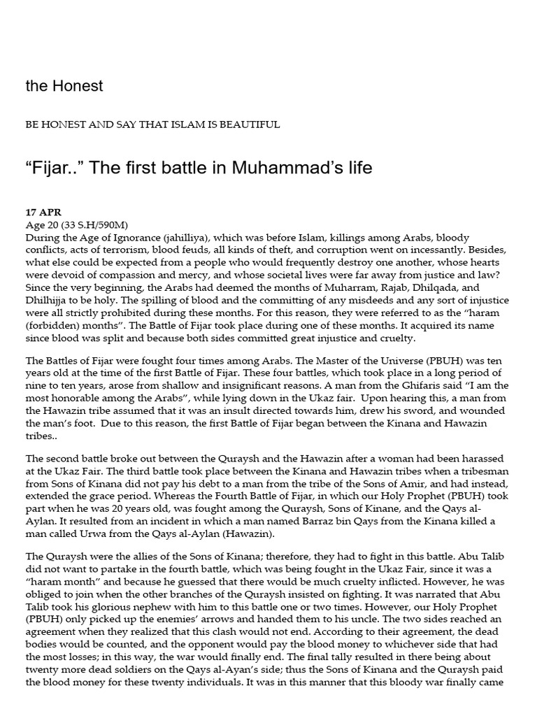 “Fijar..” the First Battle in Muhammad’s Life _ the Honest | PDF