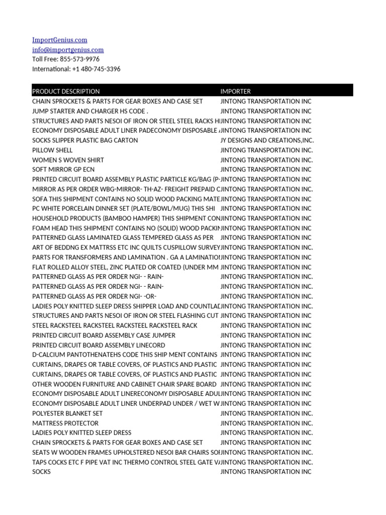 Jintong Transportation Inc | PDF | Logistics | Chair