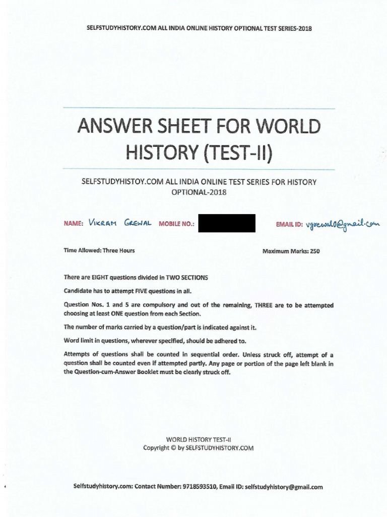 Vikram Grewal Test II World History. | PDF