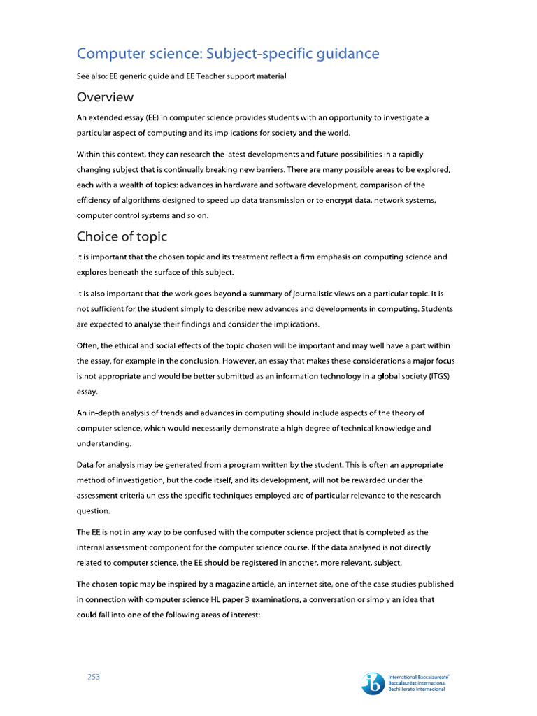 Computer Science Extended Essay Subject Specific Guidance — Kopia | PDF