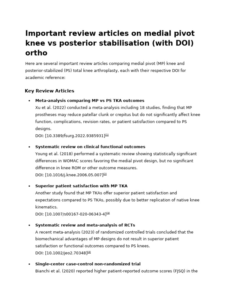 Important Review Articles On Medial Pivot Knee Vs | PDF | Meta Analysis ...
