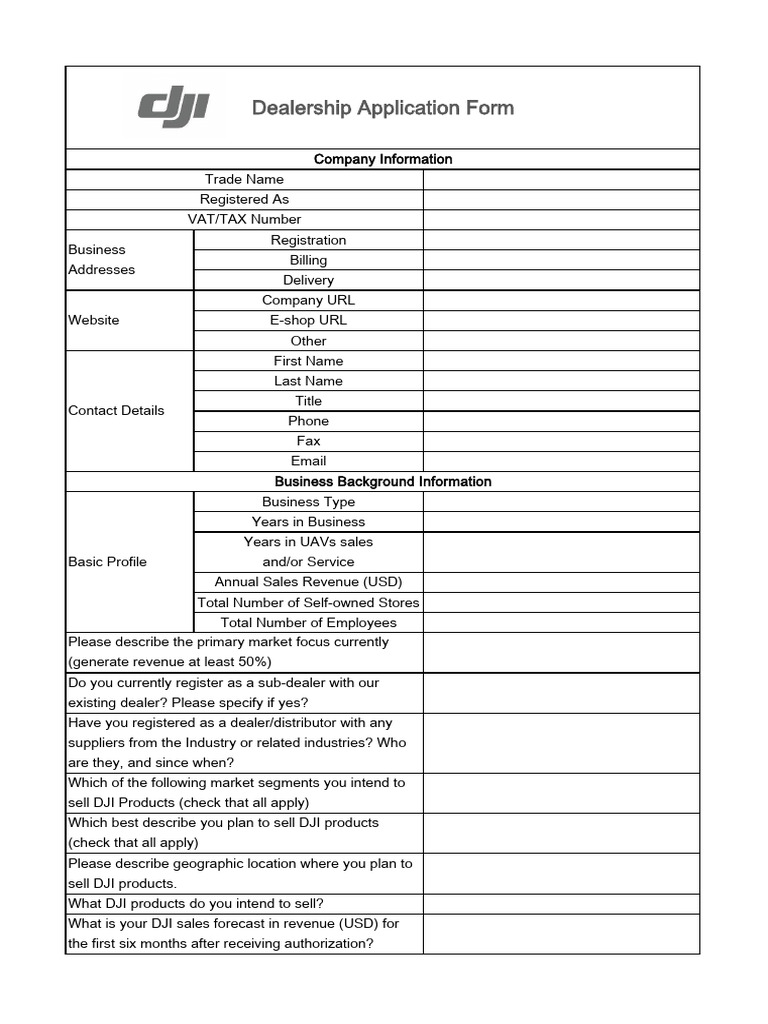 DJI Dealership Application Form | PDF