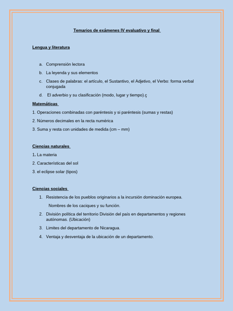 Temarios de Exámenes IV Evaluativo y Final | PDF