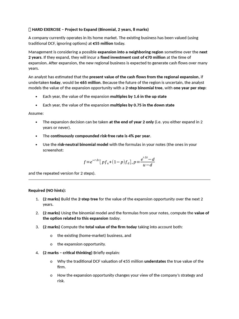 Binomial Model for Expansion Valuation | PDF
