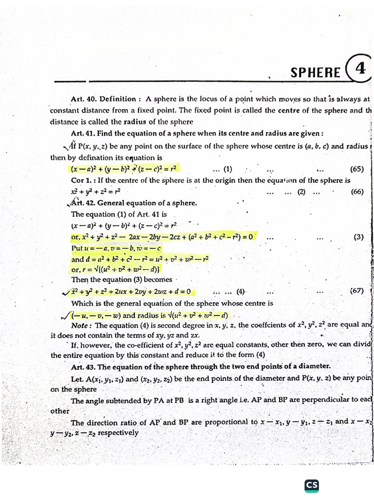 Mathematics III (Sphere) (SHEET 7) | PDF