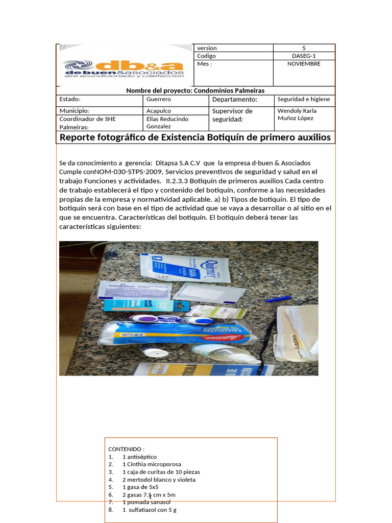 Reporte de Existencia de Botiquin Mes de Noviembre Docx | PDF