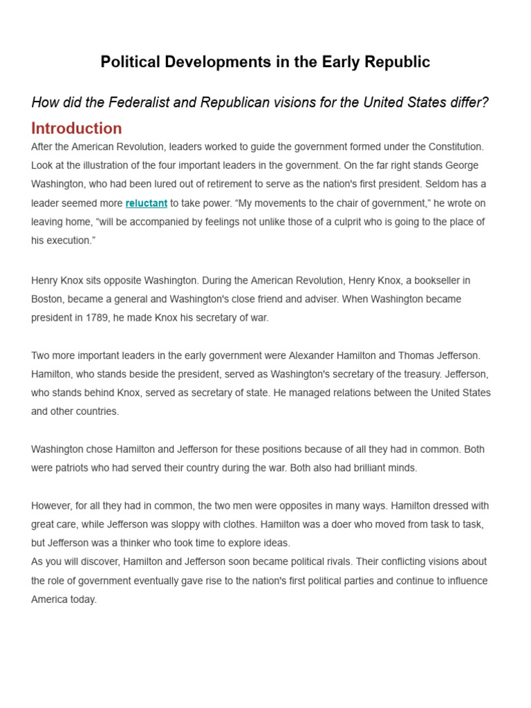 Introduction Political Developments in the Early Republic | PDF