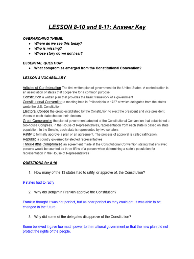 Constitutional Convention Answer Key | PDF | Constitutional Convention ...