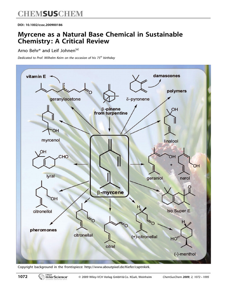Myrcene: A Renewable Chemical Review | PDF | Alkene | Chemical Reactions