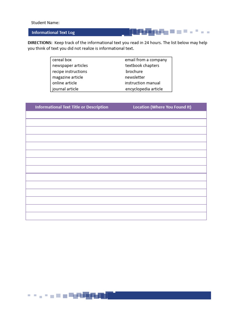Informational Text Log | PDF