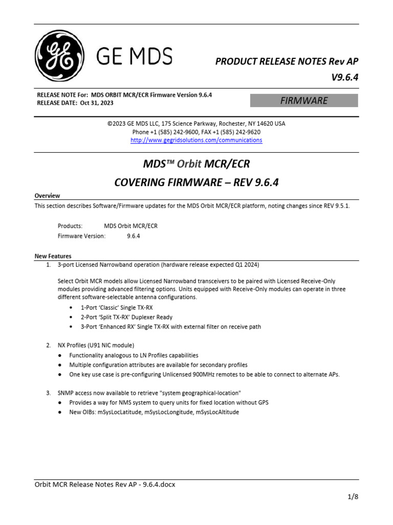 MDS Orbit MCR/ECR Firmware 9.6.4 Release Notes | PDF | Wi Fi | Command ...