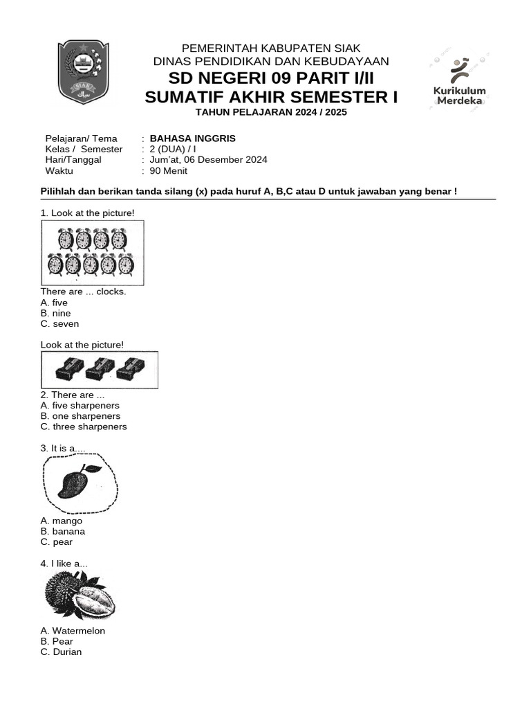 SAS Bahasa Inggris Kelas 2 SEM 1 | PDF