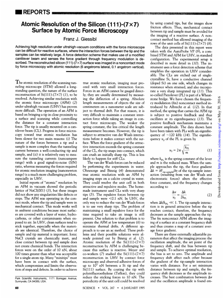 Atomic Force Microscopy 7x7 Surface by A | PDF | Atomic Force ...