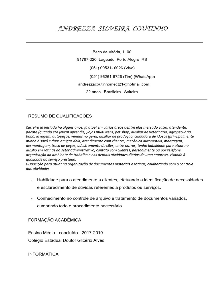 Currículo Andrezza - Completo @-1 | PDF