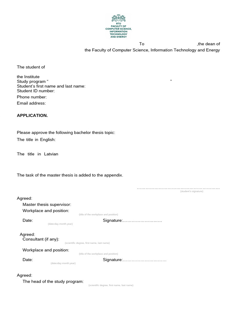 RTU Application for the Selection of the Bachelor Thesis Topic and ...