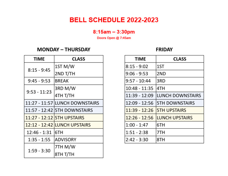 SHS Schedule 2022-2023 | PDF