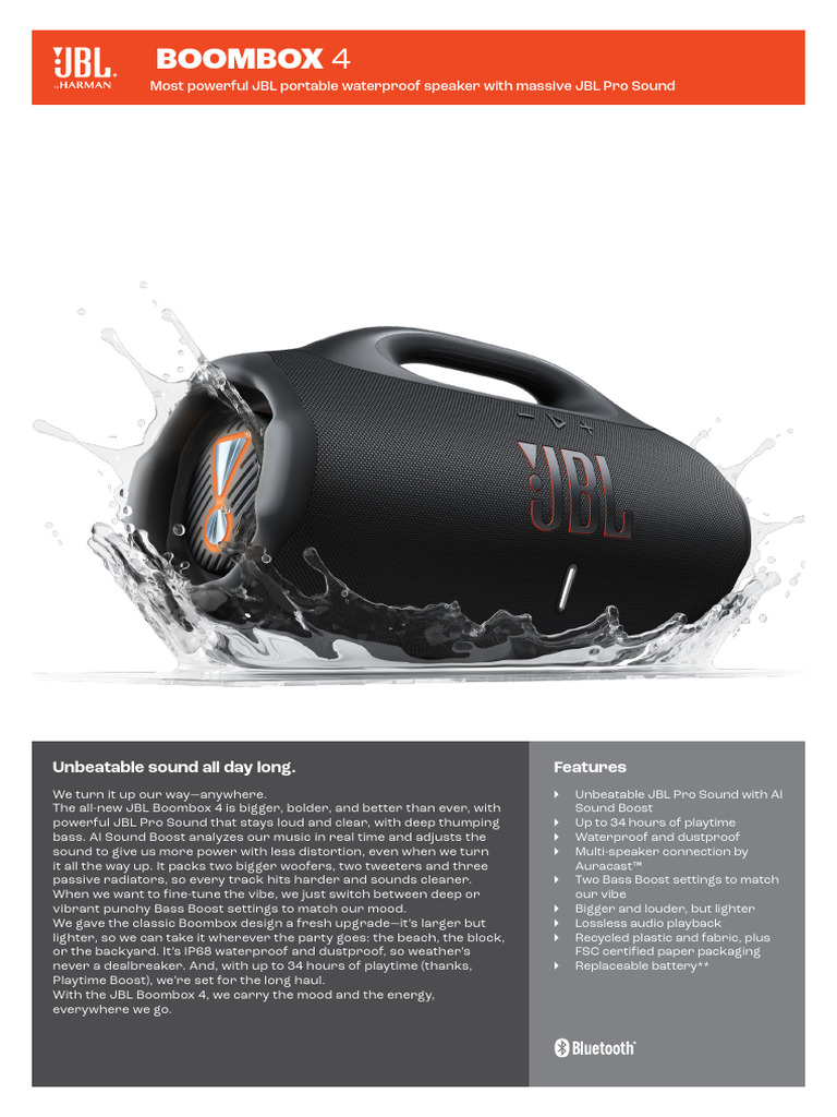 JBL Boombox 4: Ultimate Portable Speaker | PDF | Loudspeaker | Bluetooth