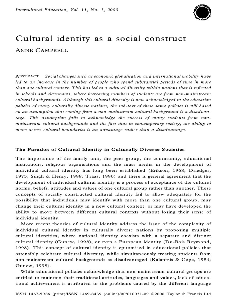 Cultural Identity As A Social Construct - Anne Campbell | PDF | Social ...