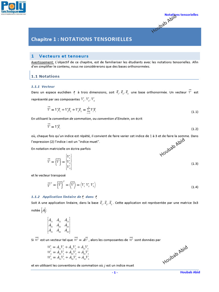 Notations tensorielles et applications | PDF | Tenseur | Analyse ...
