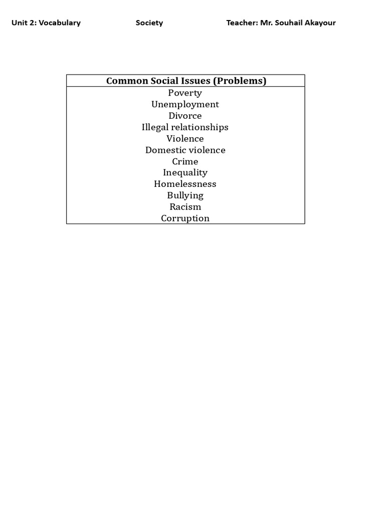Common Social Issues Vocabulary Guide | PDF
