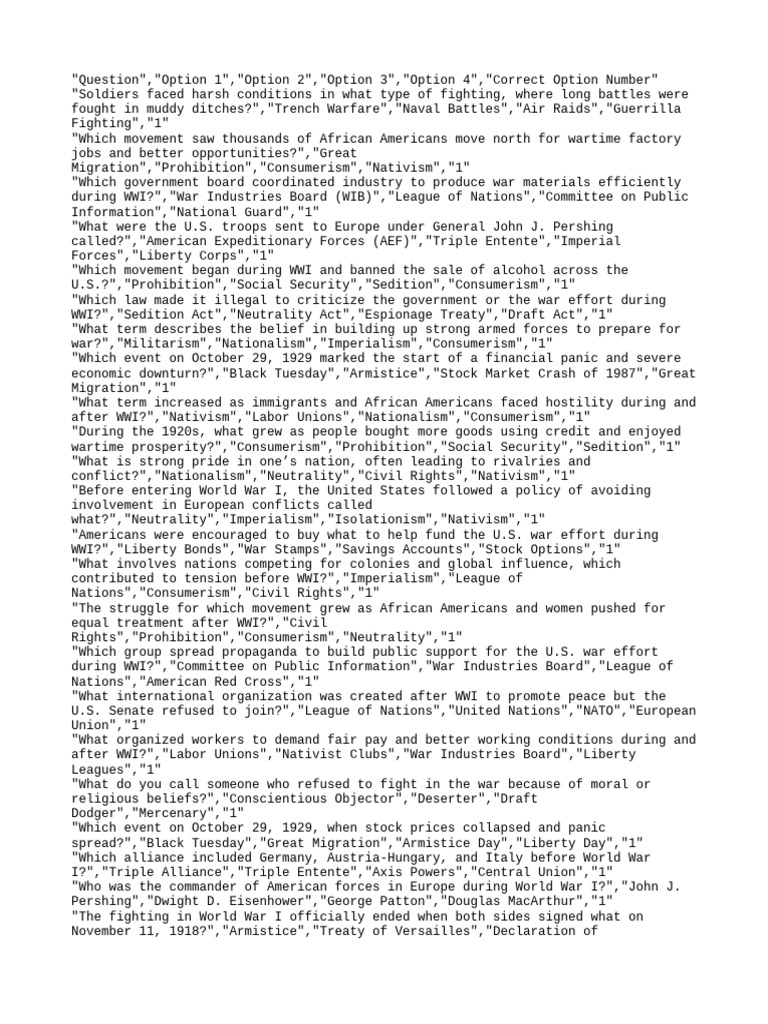Ww1 Vocab Quiz | PDF | World War I | American Expeditionary Forces