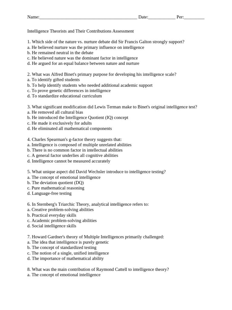 Intelligence Theorists and Their Contributions Assessment | PDF ...