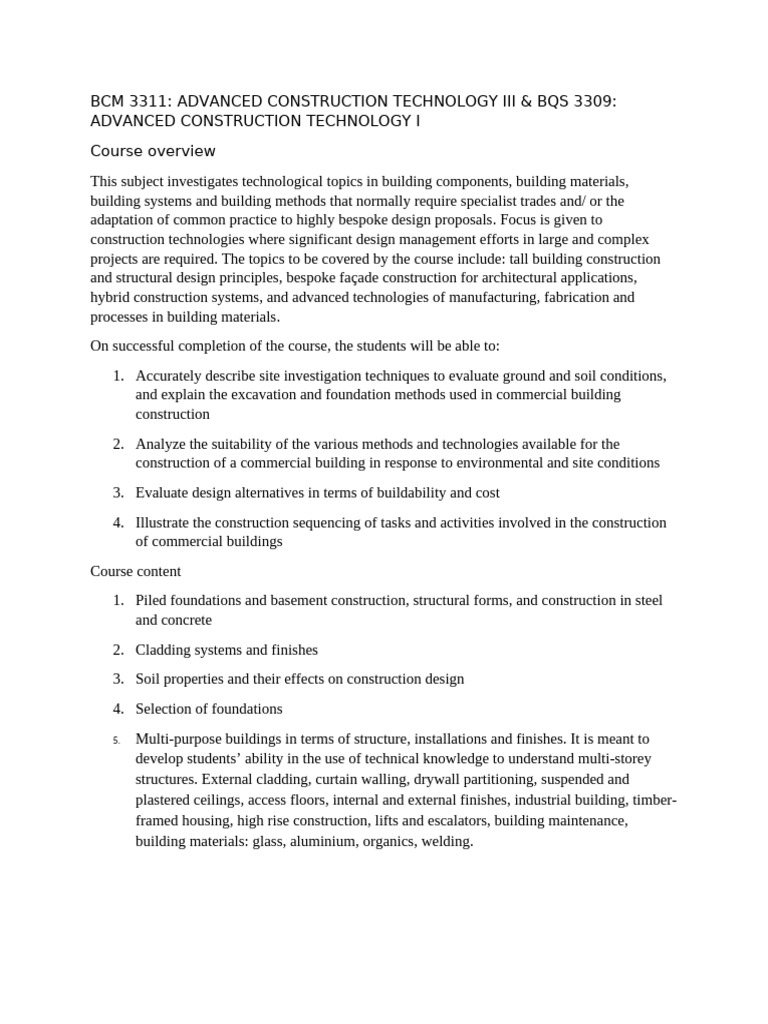 Advanced Construction Technology Overview | PDF