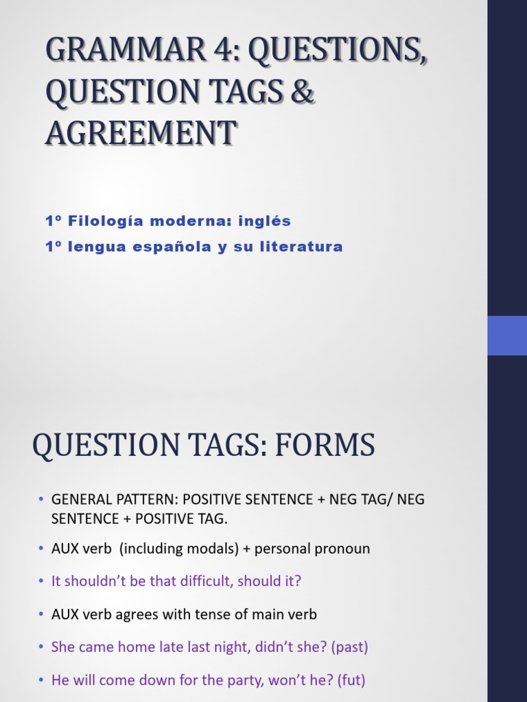 Understanding Question Tags and Agreement | PDF