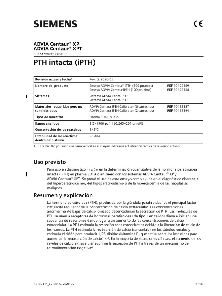 Intact PTH - ADVIA Centaur XP and XPT - Rev G DXDCM 09017fe98046c550 ...