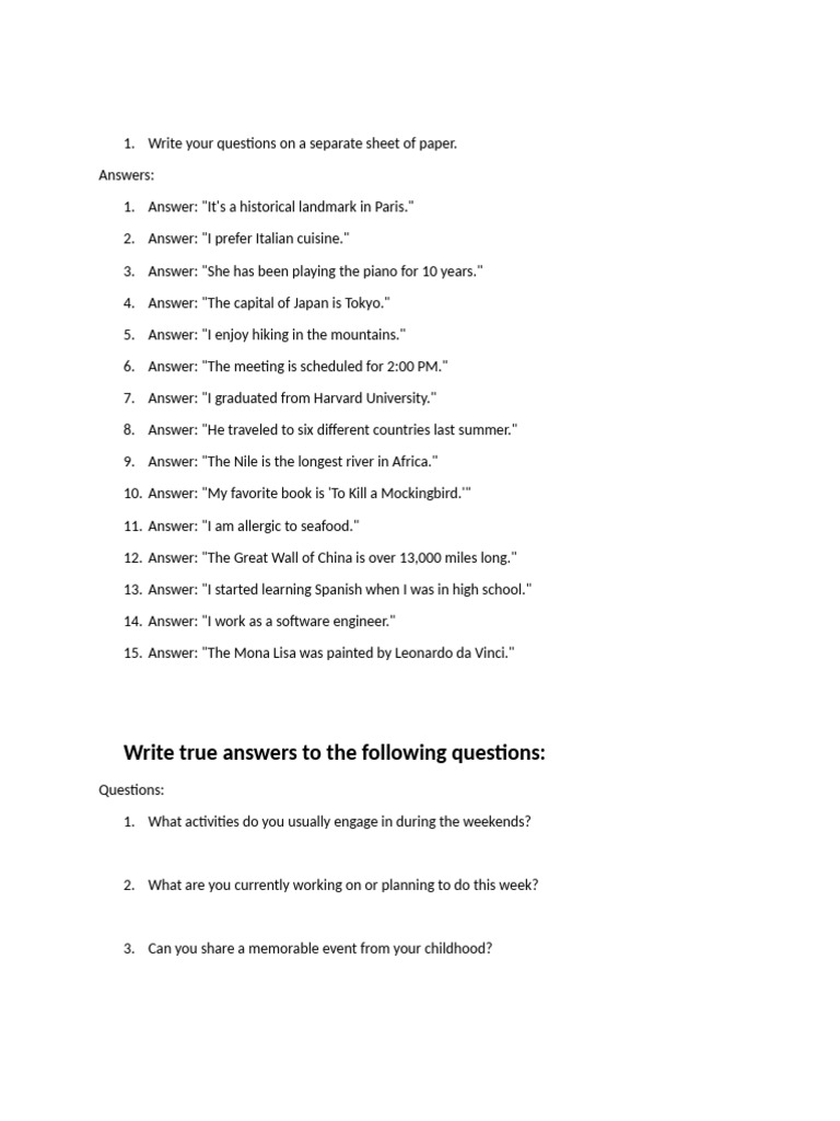 Write Your Questions On A Separate Sheet of Paper | PDF