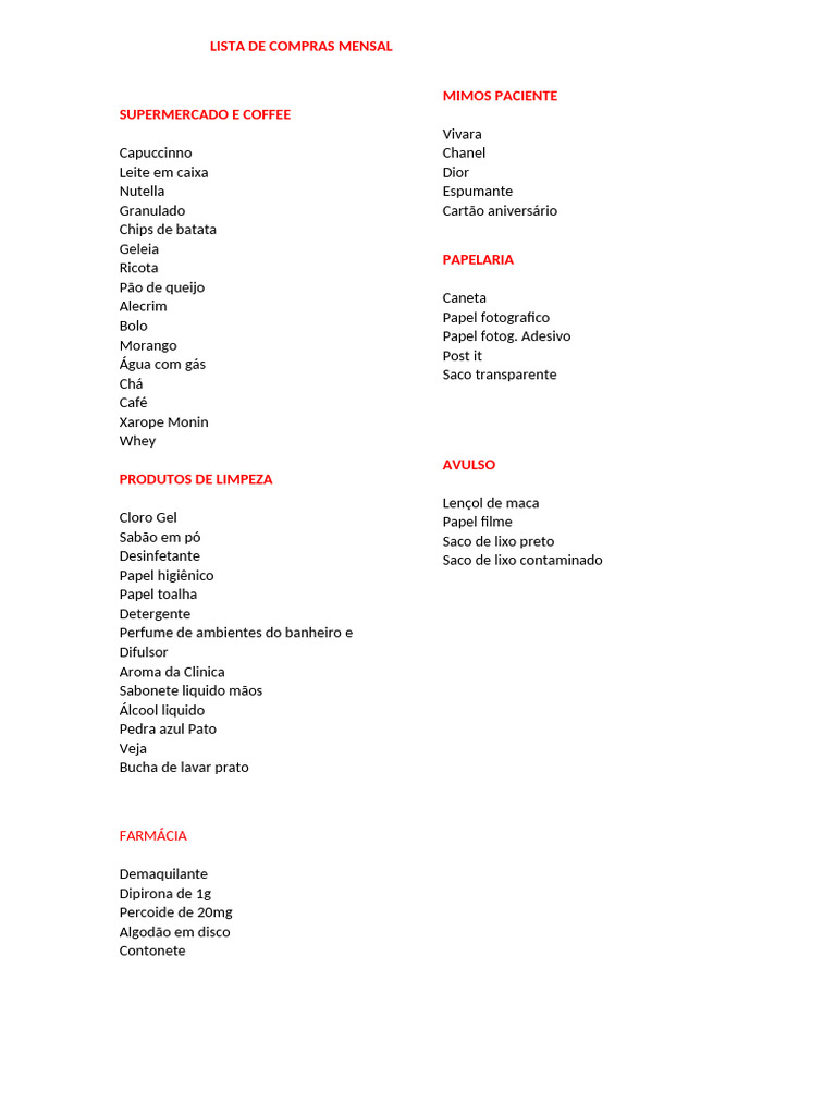 Lista de Compras Mensal | PDF