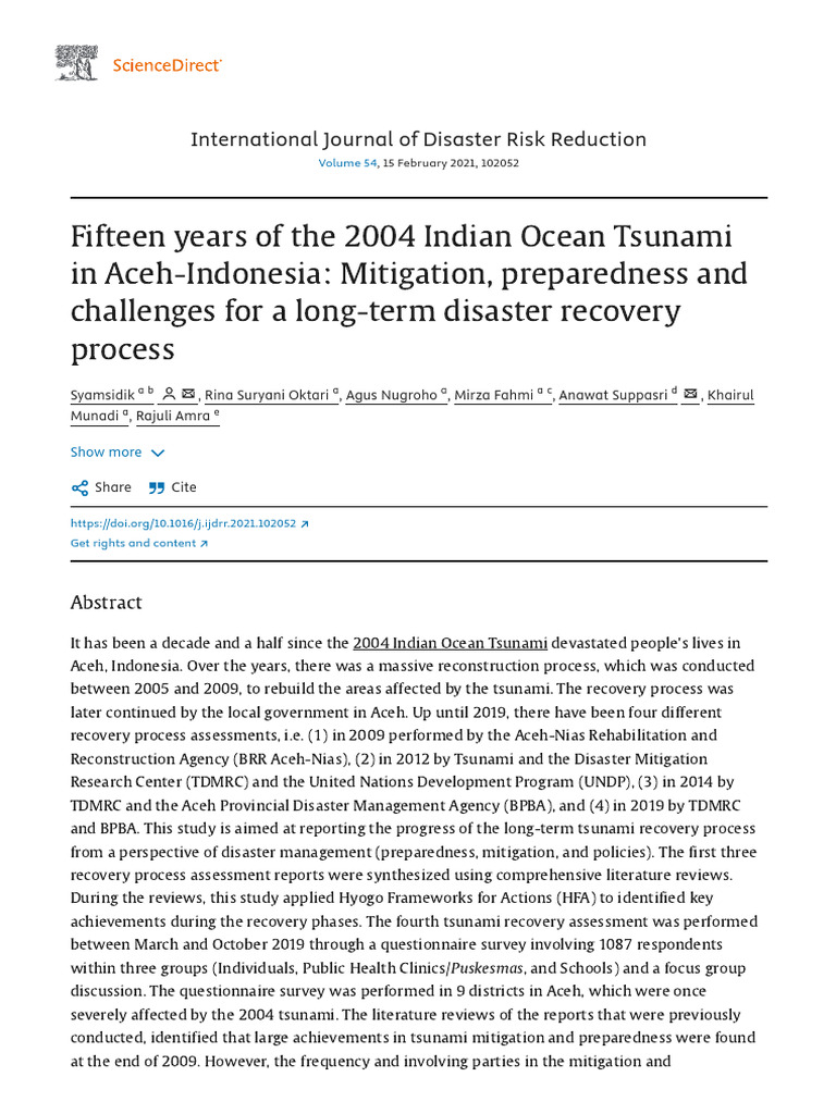 Fifteen Years of the 2004 Indian Ocean Tsunami in Aceh-Indonesia ...