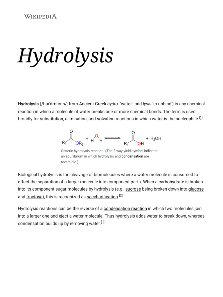 Hydrolysis - | PDF | Hydrolysis | Organic Chemistry