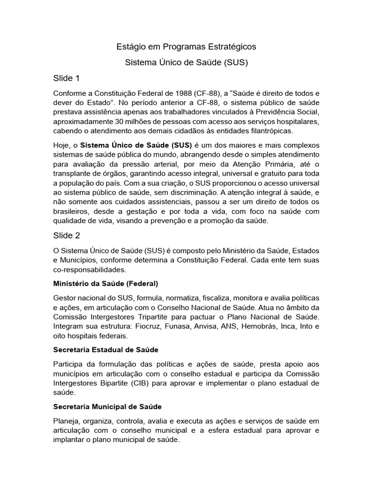 EstÃ¡gio em Programas EstratÃ©gicos - Sistema Ã_nico de SaÃºde (conteÃºdo) | PDF | Odontologia ...