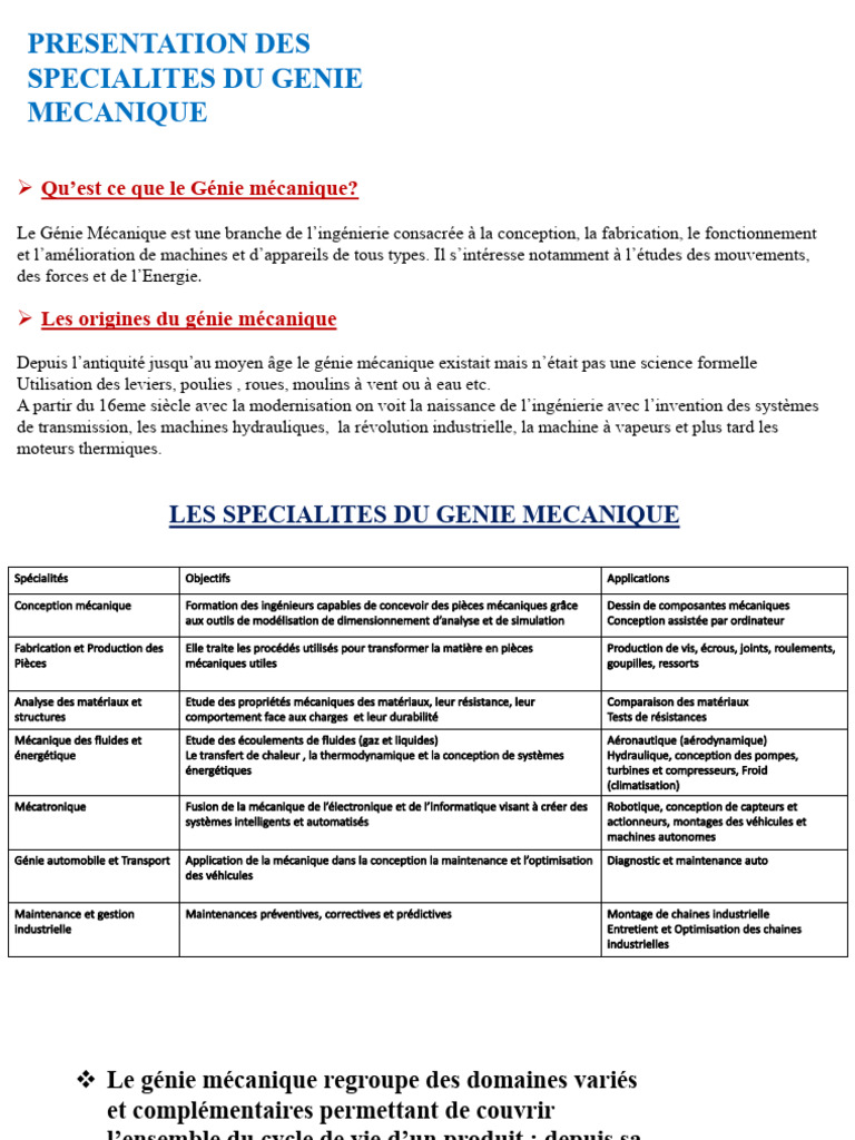 Spécialités du Génie Mécanique | PDF | Mécanique | Mécatronique