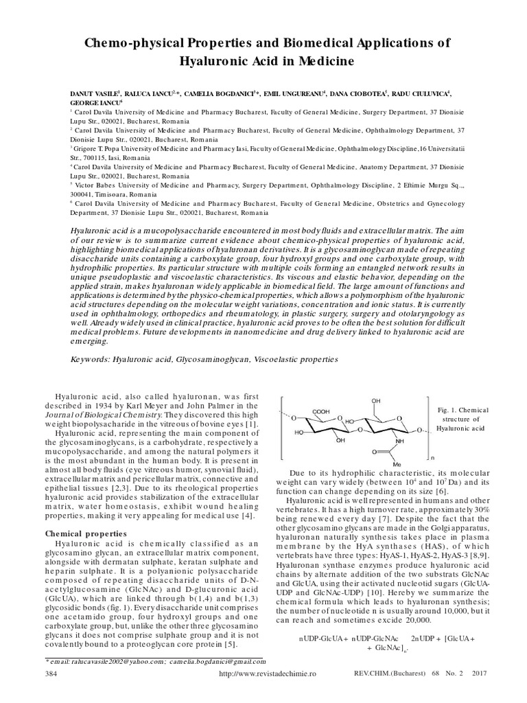 Hyaluronic Acid: Properties & Medical Uses | PDF | Liquids | Chemical ...