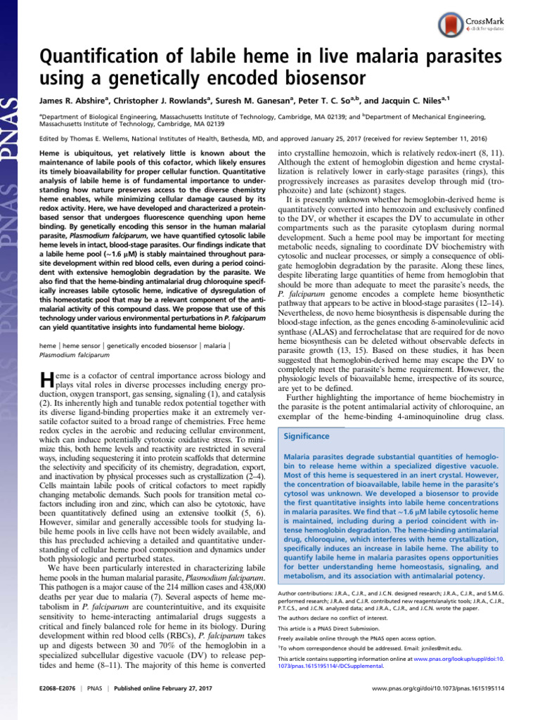 Niles Et Al Quantification of Labile Heme in Live Malaria Parasites ...