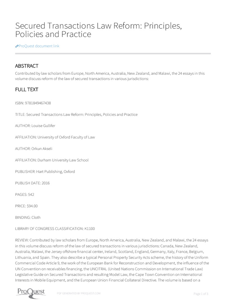Secured Transactions Law Reform Insights | PDF