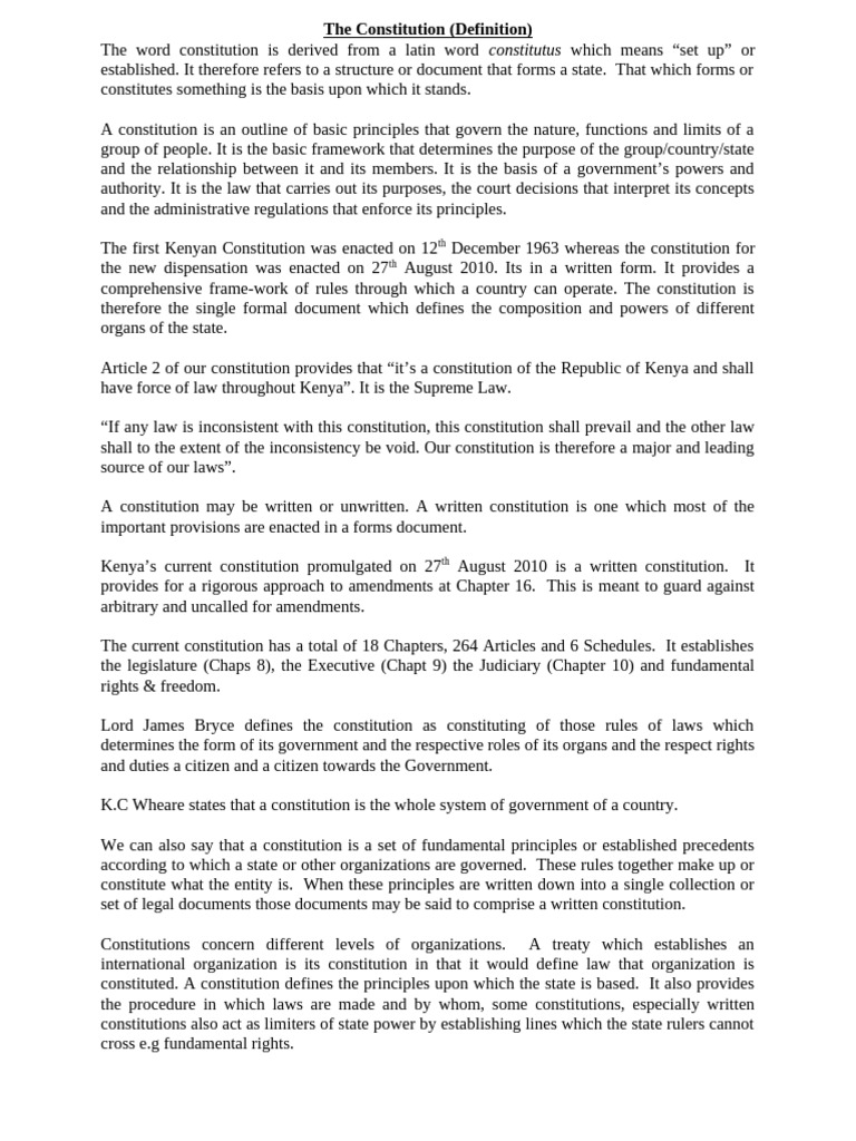 The Constitution of Kenya in One Minute | PDF | Constitution | Legal ...