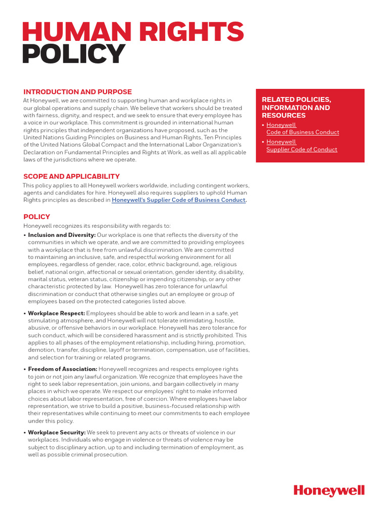 Hon Human Rights Policy | PDF | Employment | Discrimination