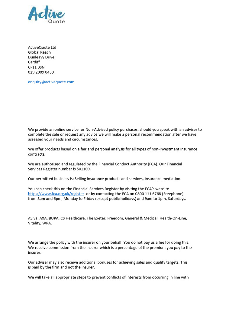 ActiveQuote Ltd Insurance Disclosure Guide | PDF | Insurance ...