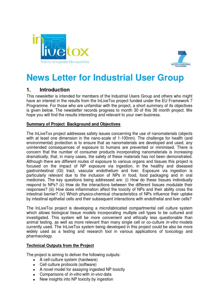 InLiveTox Project Newsletter Update | PDF | In Vitro | Toxicity