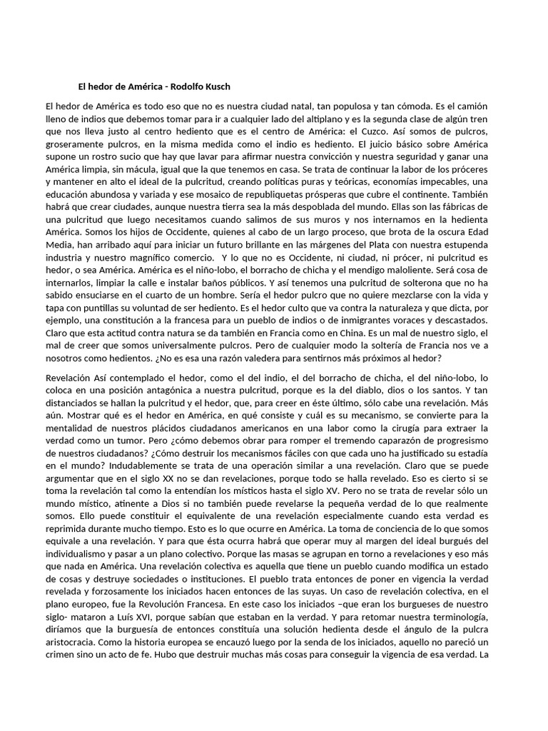 Kusch, El Hedor de América | PDF | Verdad