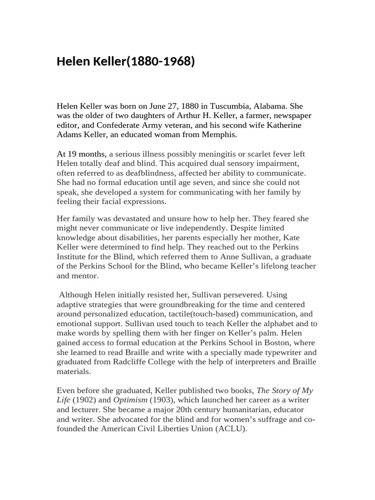 Helen Keller: Life and Achievements | PDF