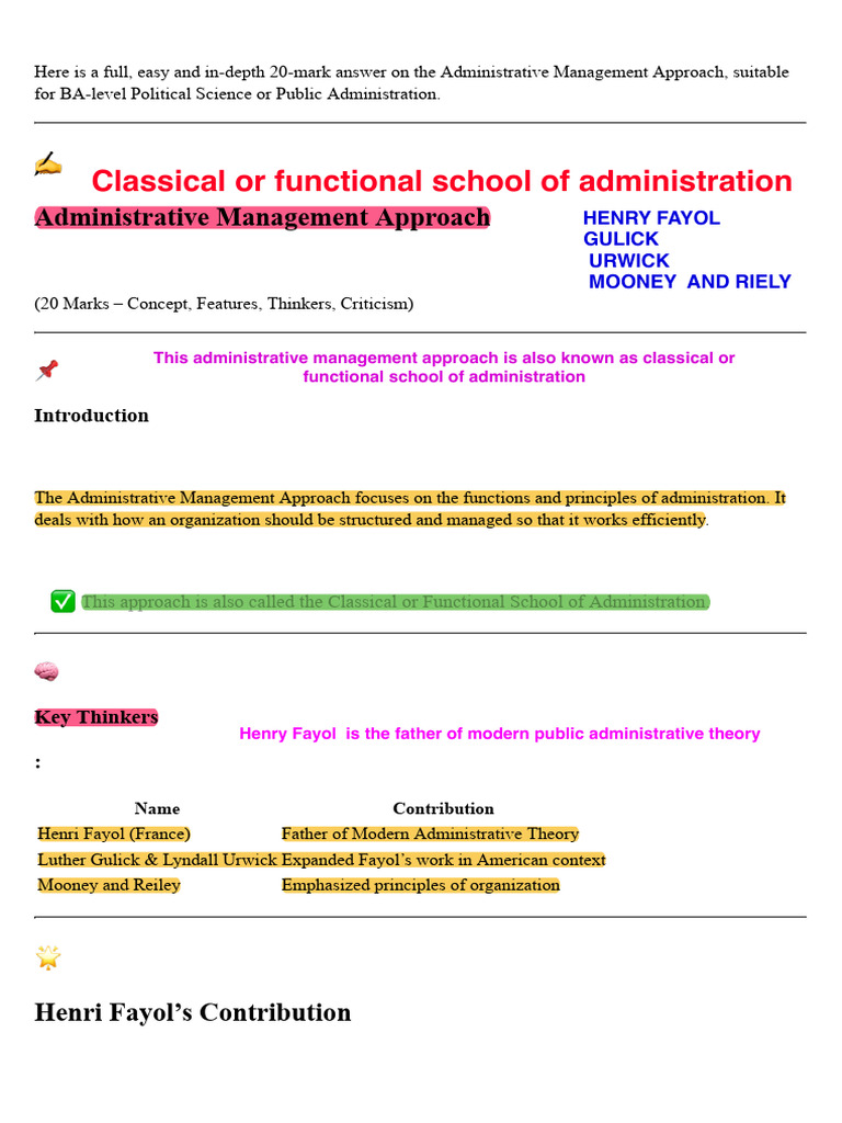 Administrative Management Approach Overview | PDF | Business | Social ...