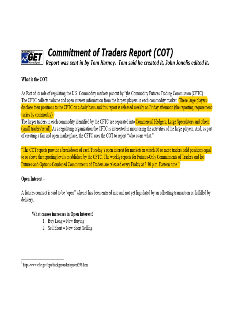 Understanding COT Reports and Open Interest | PDF | Futures Contract ...