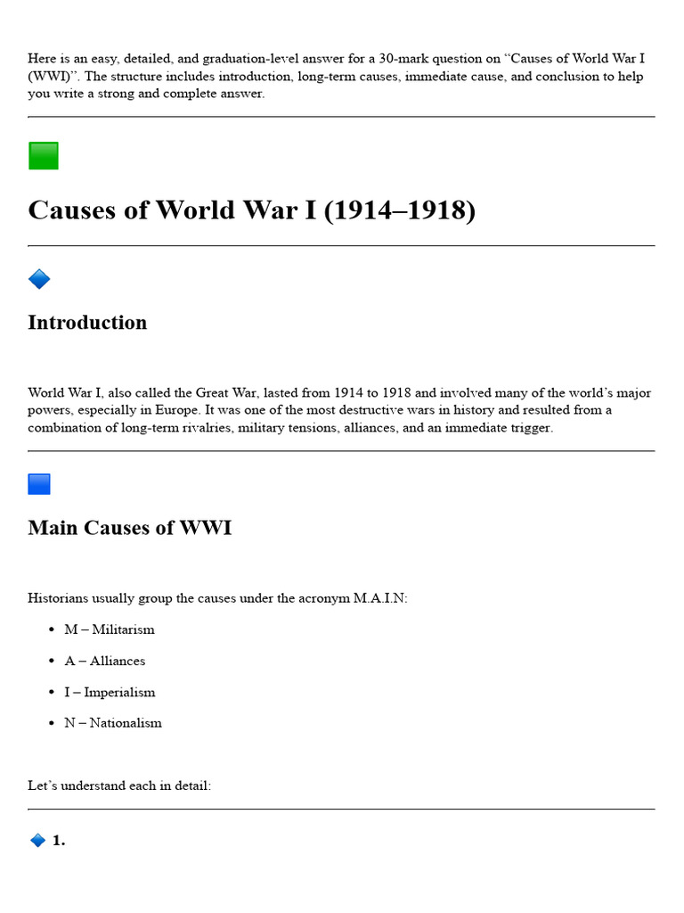 Causes of World War I Explained | PDF | German Empire | Austria Hungary