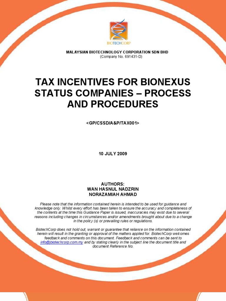 Tax Incentives For BioNexus Status Companies Process and Procedures ...