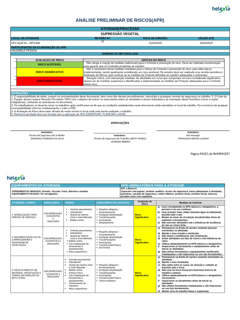 01 - Apr - Supressão Vegetal - Açai - 04 | PDF | Ferramentas | Dor