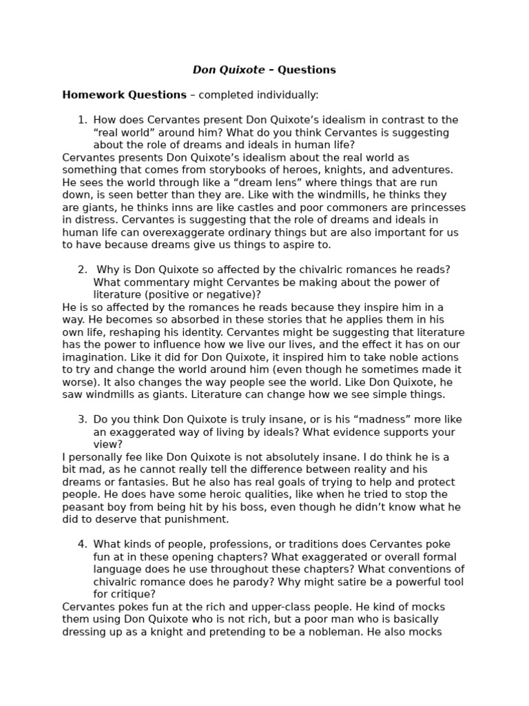 7.b. Don Quixote - Questions | PDF | Don Quixote | Chivalric Romance